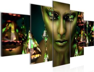 Runa Art Bild Wohnzimmer Schlafzimmer Frau Gesicht Lippen 5 Teilig Kosmetik Fashion Gr&uuml;n Gold Wandbilder auf Vlies Leinwand 042153b