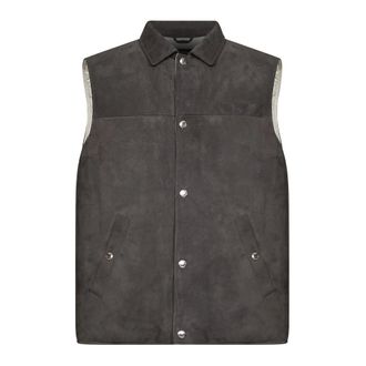 Brunello Cucinelli Homme, Vestes, Gris, Taille: 2XL Gilet en Daim