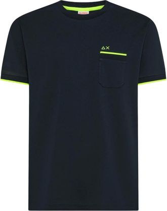 Sun 68 Homme, Tops, Bleu, Taille: XL T-Shirt Piquet Small Stripe Fluo S/S