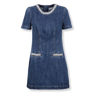 Self Portrait Mini-robe en denim &agrave; poches orn&eacute;es - Femme - Robes - Bleu - Taille: 36 FR