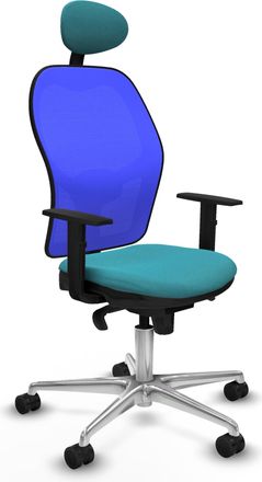 Piqueras y Crespo Ergonomischer Stuhl mit 1D-Armen, h&ouml;henverstellbare Lendenwirbelst&uuml;tze und festes Kopfteil, ausgestattet mit 5 Positionen, Blau/T&uuml;rkis