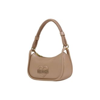 Love Moschino Womens Embossed Logo Heart Shoulder Bag Beige Polyurethane