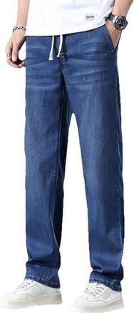 Jamron Homme Été Jean en Lyocell Fin et Léger Pantalon en Denim à Taille Élastique et Coupe Droite avec Cordon de Serrage Bleu Marine XL
