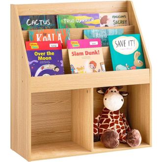 SoBuy Sobuy - Kinderregal mit 3 Ablagef&auml;chern und 2 offenen F&auml;chern Zeitungsst&auml;nder Aufbewahrungsregal B&uuml;cherregal f&uuml;r Kinder Natur bht ca. 73x80x30cm