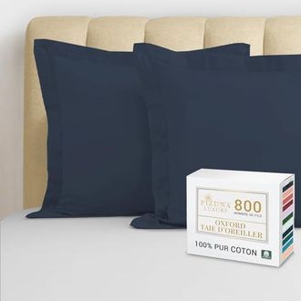 Pizuna Luxueux Set de 2 Taies doreiller 65x65 cm Bleu fonc&eacute;, 100% Coton Longue Tige 800 Fils Armure Satin Taies doreiller Douces 65x65 en Coton (Bleu fonc&eacute; t