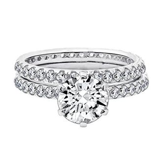 Amazon Essentials Amazon Collection Platinum-Plated Sterling Silver Round Ring Set made with Infinite Elements Cubic Zirconia (1 Carat Center Stone), Size 9