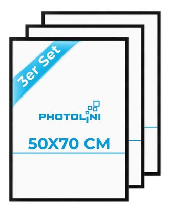 Photolini Bilderrahmen 50x70 Schwarz 3er Set Holz MDF, 50x70 cm Bilderrahmen gro&szlig;, Rahmen 70x50 Puzzle, bruchsicheres Acrylglas, picture frame zum Aufh&auml;ngen, Po