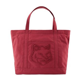 Maison Kitsun&eacute; Womens Fox Head Large Shopper Tote Red Calfskin