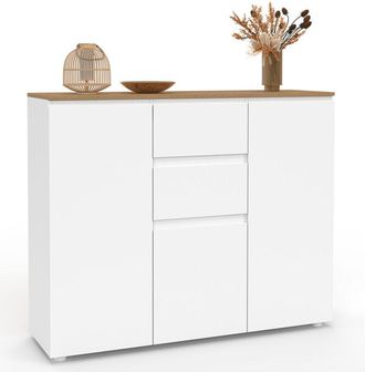 IDMarket Idmarket - Buffet 100 cm toby 3 portes 2 tiroirs blanc et plateau bois