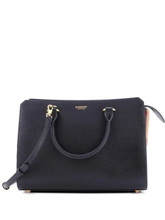 Burberry Banwell Leather and House Check Canvas Small tote bag - Schwarz