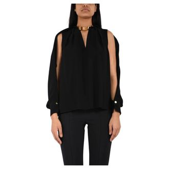 Elisabetta Franchi Femme, Blouses et Chemises, Noir, Taille: 42 FR Blouse en Georgette de Viscose avec D&eacute;tail Bijou