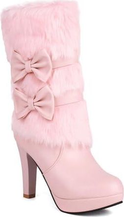 Generic Rose,34 EU,Bottes Hautes à Double noeud Tendance pour Femme, Bottes de Neige Chaudes à Bout Rond, Plateforme, Talon épais, Fermeture éclair latérale, 