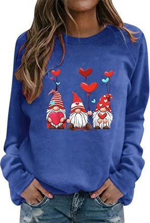 Generic 2026 Saint Valentin Femmes Sweatshirt Col Rond Motif Imprim&eacute; Manches Longues Casual Tops, bleu, XXL