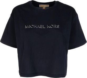 Michael Kors Femme, Tops, Bleu, Taille: 38 FR Logo Embossed Cotton T-Shirt