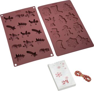 Lurch 65026 Flexi Form Adventskalender Backset Zwei Backformen aus Silikon, 24 Papiertüten und Kordel