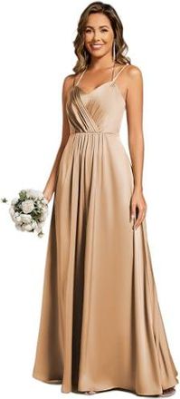 Ever-pretty Robe de Demoiselle dhonneur Femme Satin Sexy Dos Nu Champagne 48