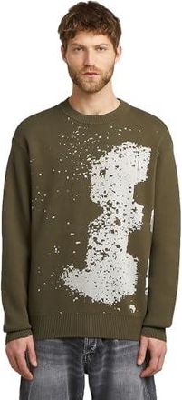 G-Star Sprayed 89 GR Relaxed R Knit Sweat-Shirt, Vert (Dark Olive D27772-d488-c744), S Homme