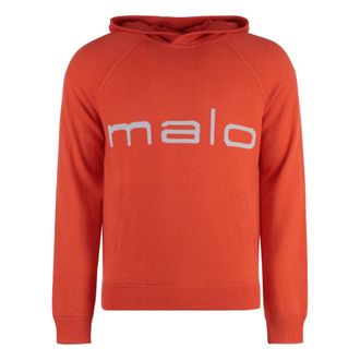 Malo Kaschmir Strickhoodie mit Logo Intarsia - - Knitwear - Herren - Orange - S