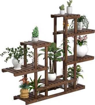 Yaheetech Blumentreppe 6 Ebenen Pflanzenregal Outdoor Balkon, Blumenregal Holz, Mehrstöckig Pflanzentreppe Blumenständer Holzregal für Drinnen und Draußen, 120,