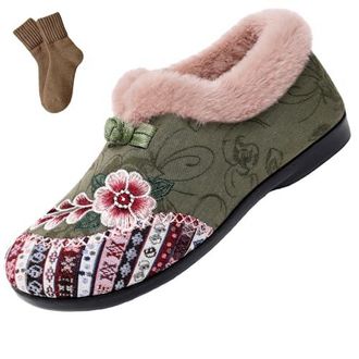 Generic Bottines dhiver chaudes &agrave; motif floral pour femme, doubl&eacute;es de fourrure, chaudes en peluche, semelle souple antid&eacute;rapante, chaussures de tous les jour