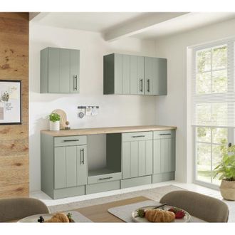 Respekta K&uuml;che Einbauk&uuml;che K&uuml;chenzeile Landhaus Leerblock Gr&uuml;n Anton 220 cm Respekta