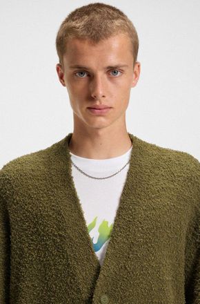 HUGO BOSS Strickjacke Sonou V-Ausschnitt, Oversized fit, Boucl&eacute;-Strick