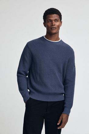 Polo Club Strickpullover Fishermans Rib denimblau mit Polo Club-Patch