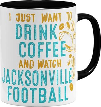 OM3 Jacksonville-Coffee - Tasse - Keramik Becher - American Football Mug - 11oz 325ml - Beidseitig Bedruckt - Schwarz