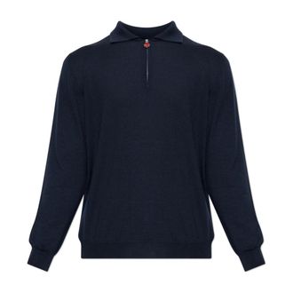 Kiton Kaschmir-Poloshirt mit langen &Auml;rmeln - - Knitwear - Herren - Blau - 2XL