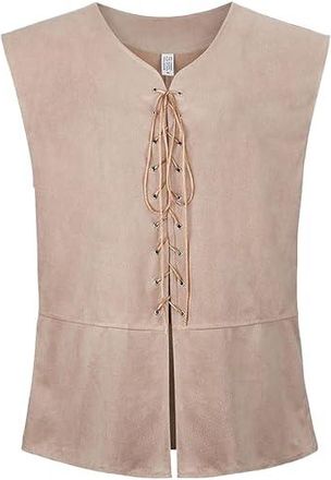 Generico Gilet médiéval pour homme Renaissance Costume de pirate gothique Steampunk avec lacets Cos Top Costume de carnaval Style vintage à la mode sans manche