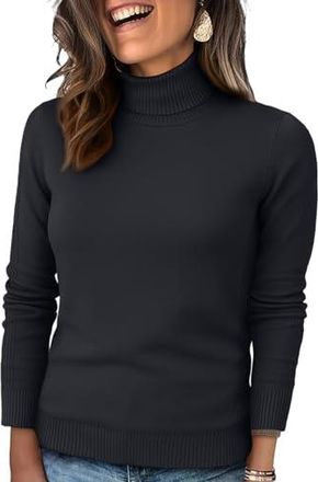 Generic Pull Femme Hiver Chaud col Montant Mode Ample Sweatshirts Couleur Unie Pull Femme Chic et El&eacute;gant D&eacute;contract&eacute; Manche Longue Jumper Tops Noir
