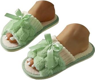 Generic Pantoufles mignonnes avec noeud pour femme avec mousse à mémoire de forme à bout ouvert - Pantoufles confortables pour lintérieur et lextérieur - Anti