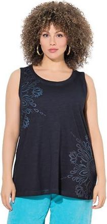 Ulla Popken Femme Grandes Tailles Débardeur Long, Motif Mandalas. Encolure Ronde, Bretelles Larges. Coupe évasée Noir 54+ 838504100-54+