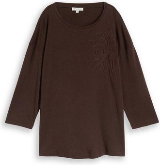Tom Tailor 3/4-Arm-Shirt T-Shirt (im Einserpack) Plus Size - Loose Fit T-Shirt mit Blumen-Applikation