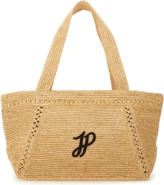Patou Womens Large Trapeze Tote Bag Beige Raphia Handbags Hand