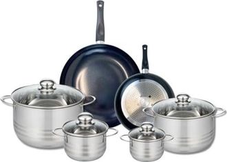 Fackelmann ELO 9727550 Batterie de cuisine 6 pi&egrave;ces, Ensemble de 2 Po&ecirc;les de cuisson 20 et 28 cm et 4 faitouts 12, 14, 20 et 24 cm Elo Prima Brillant, inox, indu