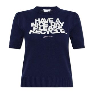 Ganni Logo Top - - Knitwear - Damen - Blau - M