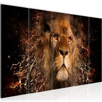 Runa Art Wandbild XXL Afrika L&ouml;we Wohnzimmer Schlafzimmer 200 x 80 cm Schwarz Gold 5 Teilig - Made in Germany - 040755a