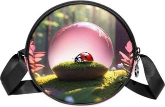 Generic Sac &agrave; bandouli&egrave;re rond rond pour femme, motif coccinelle, boule de cristal, petit sac &agrave; dos &agrave; bandouli&egrave;re avec fermeture &eacute;clair, bretelles r&eacute;glables, 