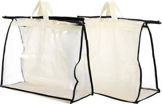 IFUNDOM Lot de 2 Housses de Protection Anti-Poussi&egrave;re Xl Transparentes Bordure Noire et Poign&eacute;e Beige Organiseurs Suspendus en PVC pour Paquet &agrave; Main Rangemen