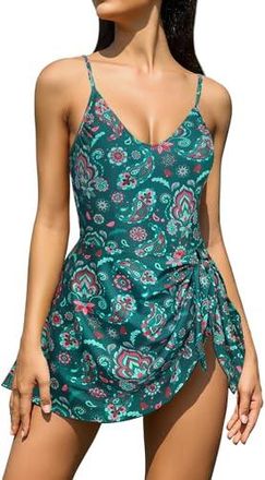 SHEKINI Maillot de bain une pièce pour femme - Col en V - Bretelles réglables - Dos nu - Chic - Robe de bain pour femme - Maillot de bain ventre plat, Paisley