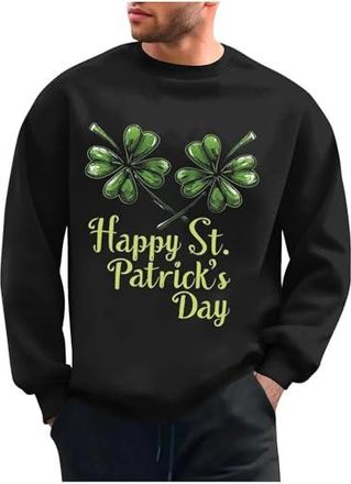 Generic Sweat-shirt de la Saint-Patrick 2026 pour homme - Pull irlandais vert - Imprim&eacute; tr&egrave;fle - Vintage - Chemisier porte-bonheur d&eacute;contract&eacute; &agrave; manches longu
