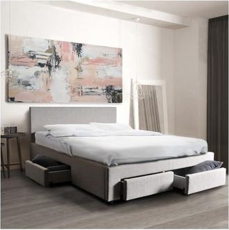 Weber Industries Lit Lugano 140x190 + 1 sommier + 4 tiroirs/Gris Clair