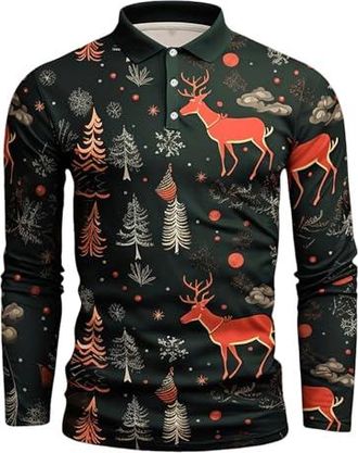 Generic Chemise No&euml;l Homme Manches Longues, Chemise Homme Noel Imprim&eacute; Polo No&euml;l Renne Flocons De Neige Col &Agrave; Revers Tops Chemisier Dr&ocirc;le Chemises Amusante Ch