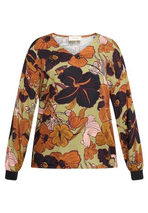 Cartoon Damen Oversize-Bluse mit Rippbündchen 40, Brown/Green