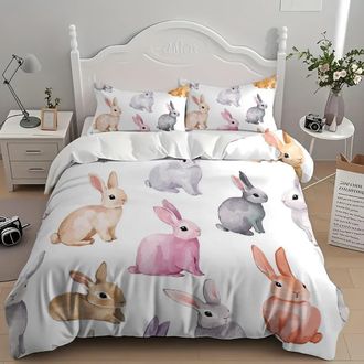 Generic Cartoon-Hase Bettw&auml;sche 155x220 Niedliche Tiere Bettw&auml;sche-Sets f&uuml;r Kinder Jungen Bettbezug Set 3D Druck Bettbez&uuml;ge Weiche Mikrofaser mit Rei&szlig;veschlus