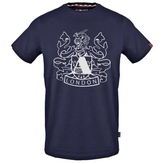 Aquascutum Marineblaues Aquascutum T-Shirt mit grossem Schild und Aldis-Logo