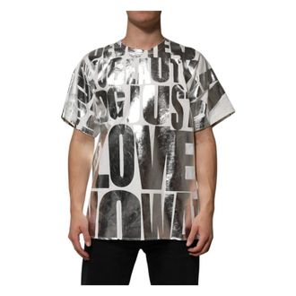 Dolce & Gabbana Wei&szlig;e Metallic-Slogan-Print-T-Shirt - - Tops - Herren - Wei&szlig; - M