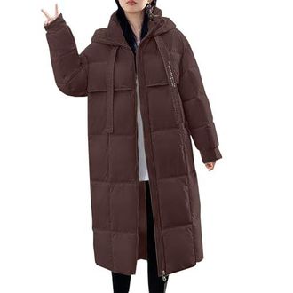 Generic Long manteau bouffant pour femme - Veste dhiver chaude en duvet matelassée rembourrée à capuche - Grande taille - Résistant au vent - Fermeture éclair
