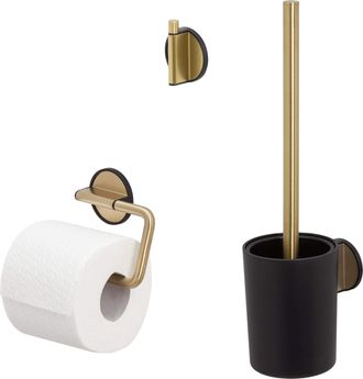 Tiger Tune Badaccessoire-Set, Edelstahl/Kunststoff, Messing geb&uuml;rstet/Schwarz, 3-teilig, bestehend aus Toilettenpapierhalter, Haken und WC-B&uuml;rste, Montage o